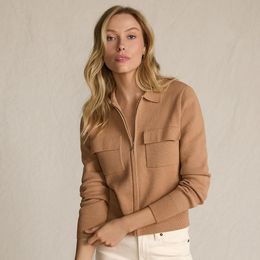 LANDS' END Feinstrick-Blazer mit Rei&szlig;verschluss f&uuml;r Damen, Damen, size: regular, Beige, Baumwolle, by Lands' End