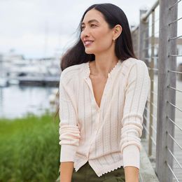 LANDS' END Ajour-Cardigan aus Baumwolle f&uuml;r Damen, Damen, size: regular, Pink, Baumwolle, by Lands' End