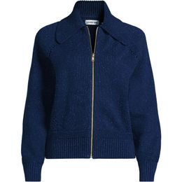 LANDS' END Baumwoll-Zippercardigan mit gro&szlig;em Kragen DRIFTER f&uuml;r Damen, Damen, size: regular, Blau, Baumwolle, by Lands' End