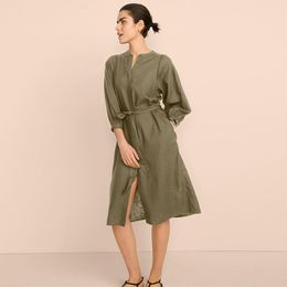 LANDS' END Leinenmix-Kleid mit Ajourdetail f&uuml;r Damen, Damen, size: regular, Gr&uuml;n, Leinen/Viskose, by Lands' End