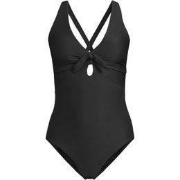 LANDS' END Gerippter Badeanzug mit Schn&uuml;rung am R&uuml;cken, hohes Bein f&uuml;r Damen, Damen, size: regular, Blau, Elasthan/Nylon-Mischung, by Lands' End