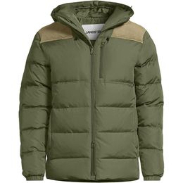 LANDS' END Daunen-Kapuzenjacke mit Cord-Besatz f&uuml;r Herren, Herren, size: regular, Gr&uuml;n, Polyester, by Lands' End