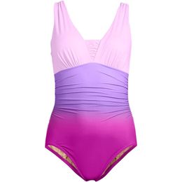 LANDS' END Gemusterter Shape-Badeanzug mit V-Ausschnitt SLENDER in Plus-Gr&ouml;&szlig;e, Damen, size: plus, Lila, Elasthan/Nylon-Mischung, by Lands' End