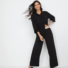 LANDS' END Satinhose mit Streifenbund f&uuml;r Damen, Damen, size: regular, Schwarz, Polyester, by Lands' End