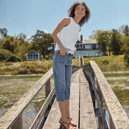LANDS' END Soft Denim Relaxte Capri-Jeans, Damen, size: regular, Blau, Elasthan/Baumwoll-Mischung, by Lands' End