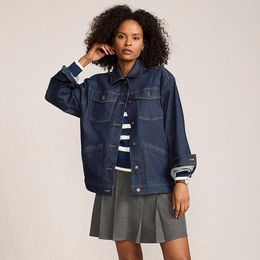 LANDS' END Trucker-Jeansjacke, oversized f&uuml;r Damen, Damen, size: regular, Blau, Baumwoll-Mischung/Polyester-Mischung, by Lands' End