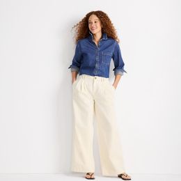 LANDS' END Leichte Bundfalten-Jeans mit weitem Bein f&uuml;r Damen in Petite-Gr&ouml;&szlig;e, Damen, size: petite, Elfenbein, Baumwolle, by Lands' End