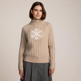 LANDS' END Jacquard-Pullover aus Baumwollmix mit Schneeflocke f&uuml;r Damen, Damen, size: regular, Beige, Polyacryl/Baumwoll-Mischung/Nylon-Mischung, by Lands' End