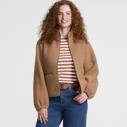 LANDS' END Boucl&eacute;-Fleecejacke in Petite-Gr&ouml;&szlig;e, Damen, size: petite, Braun, Polyester, by Lands' End