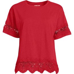 LANDS' END Flammgarn-Shirt mit Bord&uuml;ren f&uuml;r Damen in Petite-Gr&ouml;&szlig;e, Damen, size: petite, Rot, Baumwolle, by Lands' End
