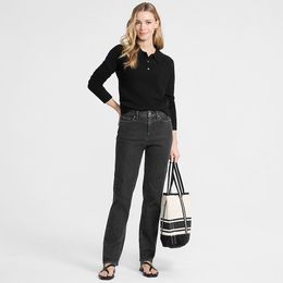 LANDS' END Straight Fit Jeans High Waist, Damen, size: regular, Schwarz, Baumwoll-Mischung/Polyester-Mischung, by Lands' End
