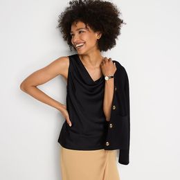LANDS' END Satin-Top mit Wasserfallausschnitt f&uuml;r Damen, Damen, size: regular, Schwarz, Polyester, by Lands' End