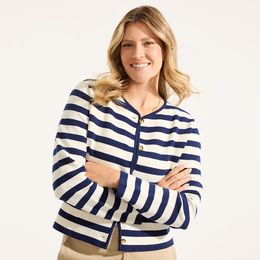 LANDS' END Kragenloser Feinstrick-Blazer f&uuml;r Damen in Petite-Gr&ouml;&szlig;e, Damen, size: petite, Elfenbein, Baumwolle, by Lands' End