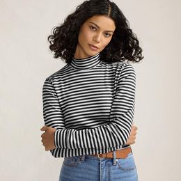 LANDS' END Stehkragen-Shirt in Petite-Gr&ouml;&szlig;e, Damen, size: petite, Schwarz, Baumwolle, by Lands' End