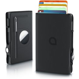 Aplic Kartenetui Leder & Alu Karten Schutzh&uuml;lle mit Schiebemechanismus, Geld & M&uuml;nzfach (1-tlg), RFID-Schutz, AirTag-Fach, Portemonnaie, Platz f&uuml;r 8 Karten, Alugeh&auml;use
