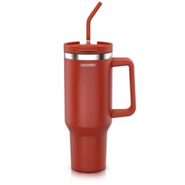 arendo Thermobecher, Tumbler 1200 ml, Becher mit Deckel, Henkel und Strohhalm, Thermal Mug, dunkelrot