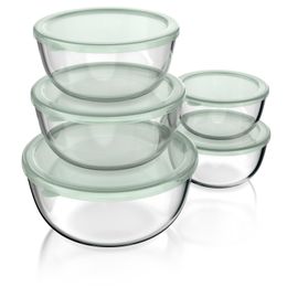 arendo Salatsch&uuml;ssel, 5x Glassch&uuml;sseln + Deckel 1L, 1,5L, 2L, 2,7L & 4,4L, Glas R&uuml;hrsch&uuml;ssel, transparent/gr&uuml;n