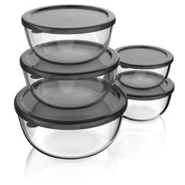 arendo Salatsch&uuml;ssel, 5x Glassch&uuml;sseln + Deckel 1L, 1,5L, 2L, 2,7L & 4,4L, Glas R&uuml;hrsch&uuml;ssel, transparent/schwarz