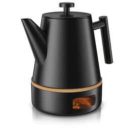 arendo Teekanne, Edelstahl, Siebeinsatz, 1000 ml, mit Griff aus Metall, Isolierkanne, schwarz