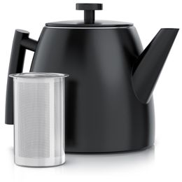 arendo Teekanne, mit Griff aus Metall, Edelstahl Isolierkanne mit Siebeinsatz, 1000 ml, schwarz
