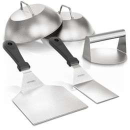 arendo, Smash Burger Set XXL, Edelstahl Smasher, Burgerpresse f&uuml;r Smashburger, edelstahlfarben