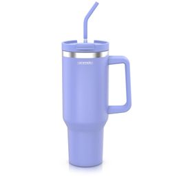 arendo Thermobecher, Tumbler 1200 ml, Becher mit Deckel, Henkel und Strohhalm, Thermal Mug, lila
