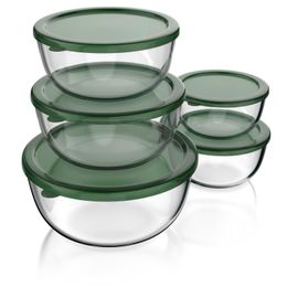 arendo Salatsch&uuml;ssel, 5x Glassch&uuml;sseln + Deckel 1L, 1,5L, 2L, 2,7L & 4,4L, Glas R&uuml;hrsch&uuml;ssel, transparent/gr&uuml;n