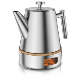 arendo Teekanne, Edelstahl Isolierkanne mit St&ouml;vchen & Siebeinsatz, 1000ml, Metallgriff