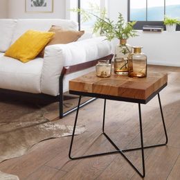 FineBuy Beistelltisch Akazie 45x45cm Massivholz Telefontisch Couchtisch Tisch Wohnzimmer