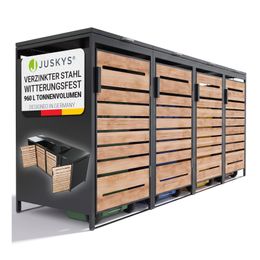 Juskys&reg; M&uuml;lltonnenbox Arel 4er - Metall Gartenbox f&uuml;r 120l bzw. 240l M&uuml;lltonnen - Aufbewahrungsbox mit Gasdruckfeder - Anthrazit mit Holzt&uuml;r