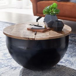 FineBuy Couchtisch Rund Holz Sofatisch &Oslash; 60 cm Tisch Stauraum Wohnzimmertisch