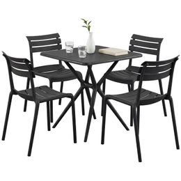 CLP Gartenm&ouml;bel-Set wetterfest Vela, mit 4 Stapelst&uuml;hlen und quadratischem Esstisch 72x72cm, Sitzgruppe f&uuml;r Balkon, Terrasse und Garten