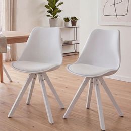 FineBuy 2er Set Retro Esszimmerstuhl Wei&szlig;e Beine Polsterstuhl K&uuml;chenstuhl Kunstleder
