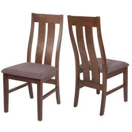 2er-Set Esszimmerstuhl MCW-M58, K&uuml;chenstuhl Lehnstuhl Stuhl, Stoff/Textil Massiv-Holz ~ dunkles Gestell, taupe