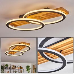 hofstein Pompu moderne LED Ring-Deckenleuchte mit 2 Ringen aus Holz und Metall 3000 K 1100 lm, 24 W, &Oslash; 33 cm, IP20, f&uuml;r Esszimmer, Flur, Schlaf- und Wohnzimmer in Naturfarben