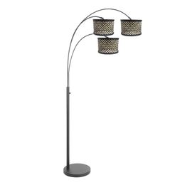 Steinhauer Bogen-Stehlampe Sparkled Light mit drei geschwungenen Armen, verstellbar Holzschirme in Naturfarben und Schwarz, E27, dimmbar, H&ouml;he 180 cm