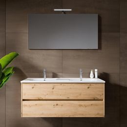 RIHO Porto Schrank mit Square Doppelwaschtisch, mit Spiegel Square B: 121,5 cm, F014012DP6+W018011005+F014017ALU+204927, Square