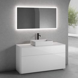 neoro n50 Unterschrank B: 140 cm mit 2 Ausz&uuml;gen, Waschtisch B: 58 cm wei&szlig; matt, mit n30 Spiegel,, BN0065WM+BN0498BWH+BN0408WH+BN0006MI,