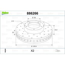 Valeo Bremsscheibe 886266 Vorderachse Gelocht 284mm 22mm f&uuml;r ABARTH LANCIA ALFA ROMEO Fiat