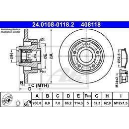ATE Bremsensatz, Scheibenbremse Bremsensatz-Vorn und Hinten SG00000D7O Vorderachse voll 260mm 8mm f&uuml;r Peugeot Citro&euml;n RENAULT