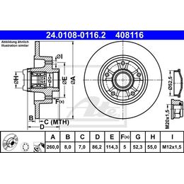 ATE Bremsensatz, Scheibenbremse Bremsensatz-Vorn und Hinten SG00000DDR Vorderachse voll 260mm 8mm f&uuml;r Peugeot Citro&euml;n RENAULT