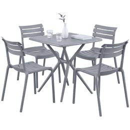 CLP Gartenm&ouml;bel-Set wetterfest Vela, mit 4 Stapelst&uuml;hlen und quadratischem Esstisch 72x72cm, Sitzgruppe f&uuml;r Balkon, Terrasse und Garten