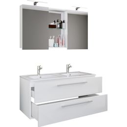 Vcm 3-tlg. Doppel Waschplatz 2x Waschtisch Badm&ouml;bel Set mit Unterschrank, Waschbecken und Spiegelschrank Doppelwaschbecken Komplettset Budasi SC