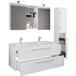 Vcm 4-tlg. Doppel Waschplatz 2x Waschtisch Badm&ouml;bel Set mit Unterschrank, Waschbecken, Hochschrank und Spiegelschrank Doppelwaschbecken Komplettset Budasi SC