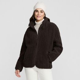 LANDS' END Zopfmuster-Fleecejacke, Damen, size: regular, Braun, Polyester, by Lands' End