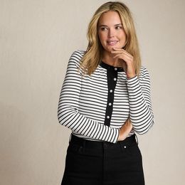LANDS' END Langarm-Henleyshirt aus Ripp-Jersey in Plus-Gr&ouml;&szlig;e f&uuml;r Damen, Damen, size: plus, Elfenbein, Viskose-Mischung/Polyester-Mischung, by Lands' End