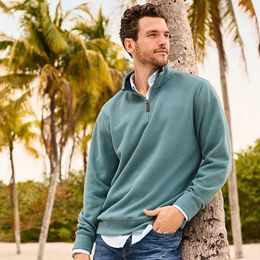 LANDS' END Rei&szlig;verschluss-Pullover aus Bedford-Ripp f&uuml;r Herren, Herren, size: regular, Gr&uuml;n, Baumwolle, by Lands' End