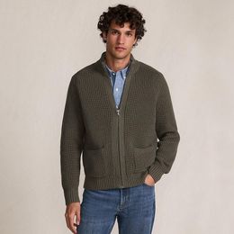 LANDS' END Drifter Cardigan mit Rei&szlig;verschluss, Herren, size: regular, Gr&uuml;n, Baumwolle, by Lands' End