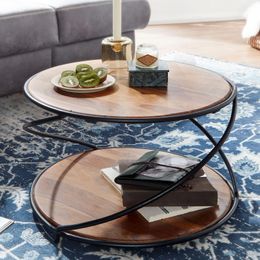 FineBuy Couchtisch Sheesham Massivholz rund &Oslash; 58 cm Wohnzimmertisch Holz Metall