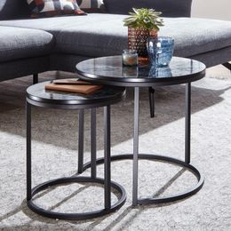 FineBuy Beistelltisch 2er Set Couchtisch Marmor Optik Wohnzimmertisch Rund Tisch